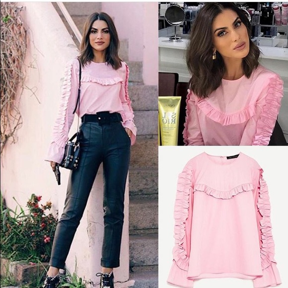 Zara | Tops | Nwt Zara Pink Poplin Ruffle Detailed Blouse | Poshmark